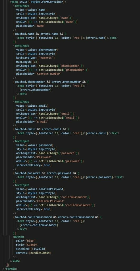 React Native Form Validation Using Formik And Yup l MindBowser